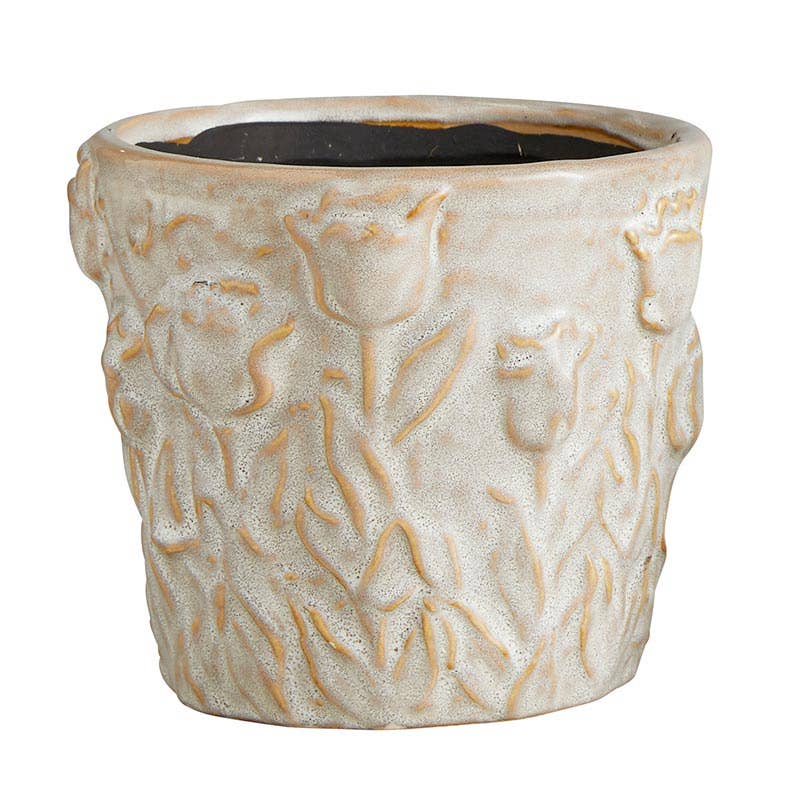 White Ceramic Pot - Large - Floral Textured Design – GA at Home